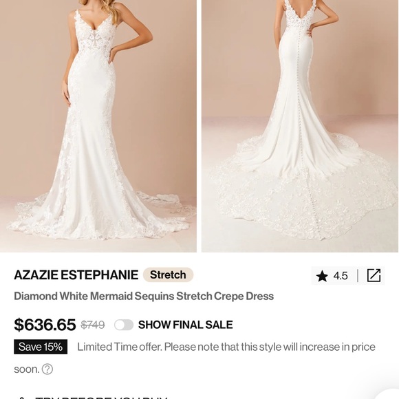 Azazie | Dresses | Azazie Estephanie Diamond White Mermaid Dress | Poshmark